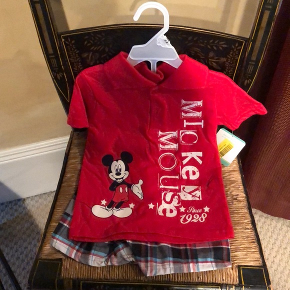 Disney | Shirts & Tops | Disney Baby Red Mickey Mouse Polo Plaid Size ...